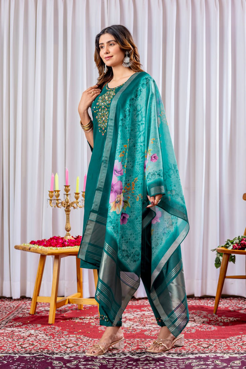 Rama Green Color Embroidery Thread Work Designer Salwar Suit – Chefeen ...